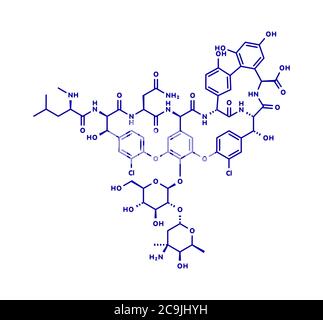 Vancomycin antibiotic drug (glycopeptide class) molecule. Stylized ...