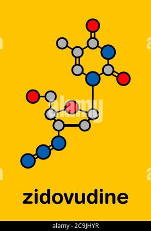 Zidovudine (azidothymidine, AZT) HIV drug molecule. Stylized skeletal ...