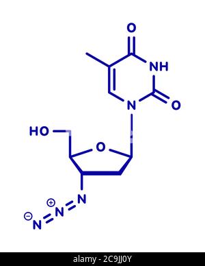 Zidovudine (azidothymidine, AZT) HIV drug molecule. Stylized skeletal ...