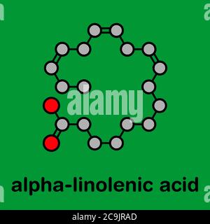 Alpha-linolenic acid (ALA) molecule. Essential polyunsaturated omega-3 ...