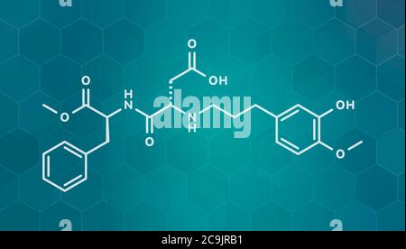 Advantame, chemical formula and skeletal structure. A non-caloric ...