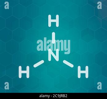 Ammonia (NH3) molecule, chemical structure. Atoms are represented as ...