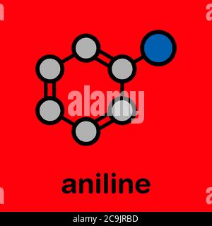 Aniline (phenylamine, aminobenzene) molecule. Stylized skeletal formula ...