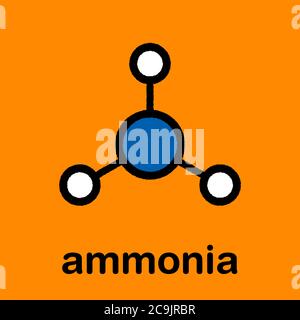 Ammonia (NH3) molecule, chemical structure. Atoms are represented as ...