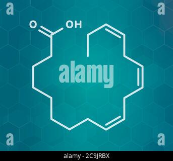 Alpha-linolenic acid, ALA molecule. Carboxylic, polyunsaturated omega-3 ...