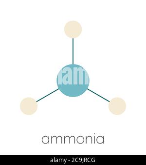 Ammonia (NH3) molecule, chemical structure. Atoms are represented as ...