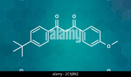 Avobenzone sunscreen molecule (UV filter). Stylized skeletal formula ...