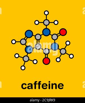 Caffeine stimulant molecule. Present in coffee, tea and many soft and ...