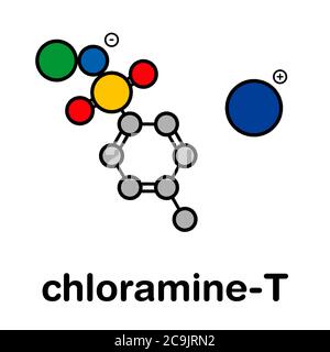 Chloramine-T (tosylchloramide) disinfectant molecule. Stylized skeletal ...