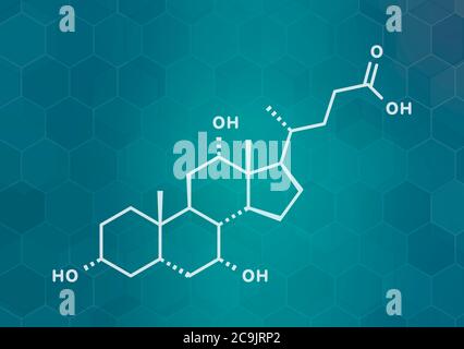 Cholic acid (cholate) molecule. Main bile acid component. Stylized ...