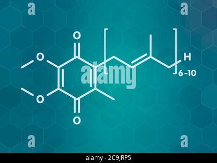 Coenzyme Q10 (ubiquinone, ubidecarenone, CoQ10) molecule, chemical ...
