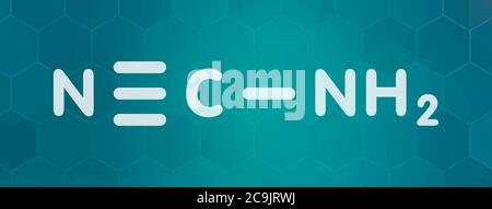 Cyanamide molecule. Used in agriculture and chemical synthesis. Blue ...