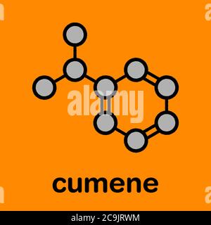 Cumene (isopropylbenzene) aromatic hydrocarbon molecule. Stylized ...