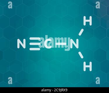 Cyanamide molecule. Used in agriculture and chemical synthesis. Blue ...