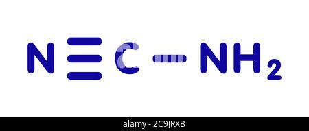 Cyanamide molecule. Used in agriculture and chemical synthesis. Blue ...