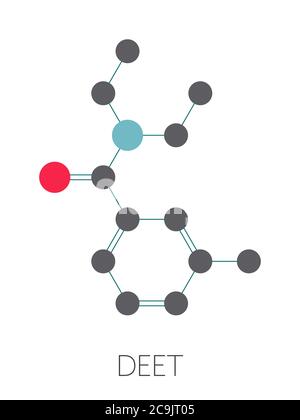 DEET, diethyltoluamide, N,N-Diethyl-meta-toluamide C12H17NO molecule ...