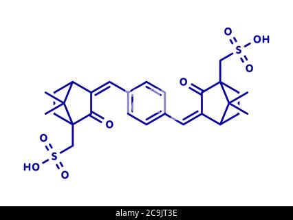 Ecamsule sunscreen molecule (UV filter). White skeletal formula on dark ...