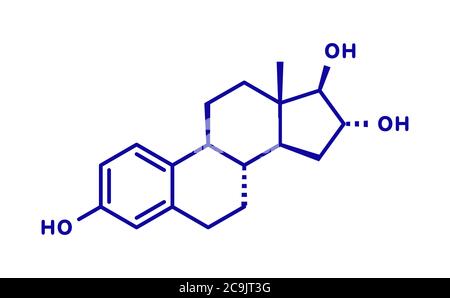 Estriol (oestriol) human estrogen hormone molecule. White skeletal ...