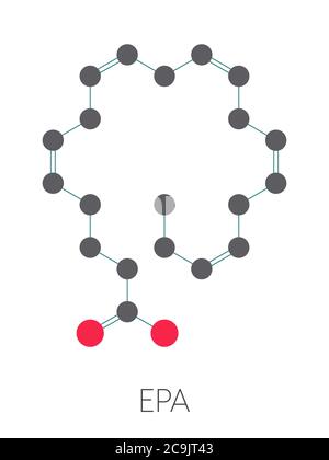 Eicasapentaenoic acid (EPA, timnodonic acid) molecule. Polyunsaturated ...