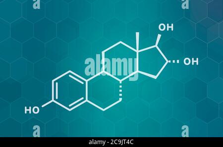 Estriol (oestriol) human estrogen hormone molecule. Blue skeletal ...