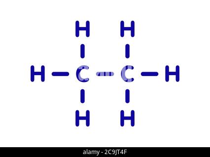 Ethane hydrocarbon molecule, flat icon style. Hydrogen and carbon atoms ...