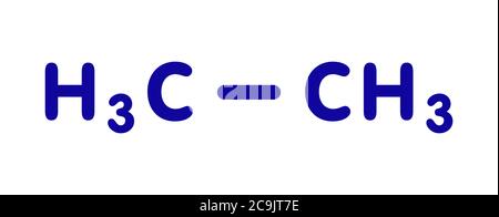 Ethane hydrocarbon molecule, flat icon style. Hydrogen and carbon atoms ...