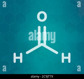 Formaldehyde (methanal) molecule. Important indoor pollutant. White ...