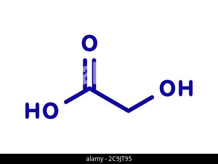 Glycolic acid (hydroacetic acid) molecule. White skeletal formula on ...