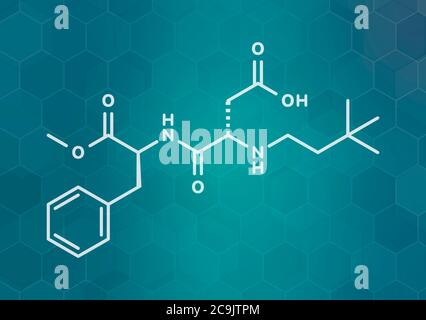 Neotame, chemical formula and skeletal structure. A non-caloric ...