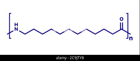 Nylon (nylon-6,6) plastic polymer, chemical structure - linear fragment ...