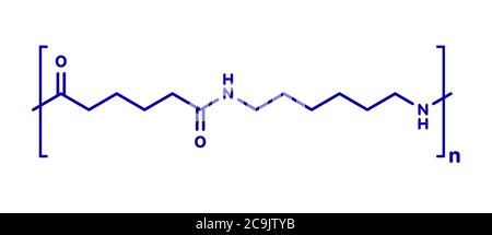 Nylon (nylon-6,6) plastic polymer, chemical structure. Stylized ...