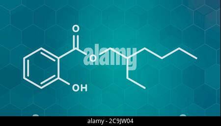 Octyl salicylate (octisalate) sunscreen molecule (UV filter). Stylized ...
