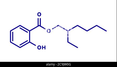 Octyl salicylate (octisalate) sunscreen molecule (UV filter). Stylized ...