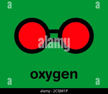 Elemental oxygen (O2) molecule. Stylized skeletal formula (chemical ...
