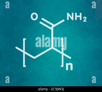 Polyacrylamide (PAM) polymer, chemical structure. Blue skeletal formula ...