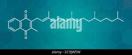 Vitamin K (K1, phylloquinone, phytomenadione) molecule. Blue skeletal ...