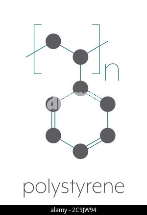 Polystyrene (PS) plastic, chemical structure. Stylized skeletal formula ...