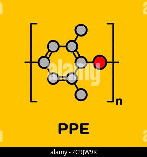 Poly(p-phenylene oxide) (PPO) polymer, chemical structure. Also known ...