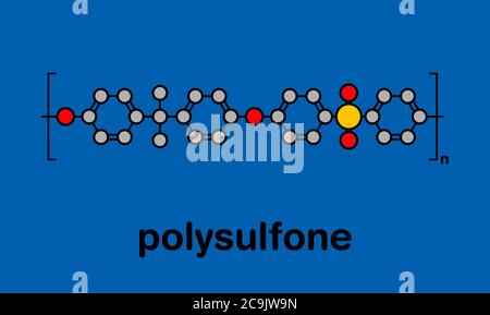 Polysulfone, basic chemical structure. Stylized skeletal formula: Atoms ...