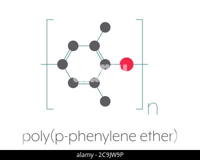 Poly(p-phenylene oxide) (PPO) polymer, chemical structure. Also known ...