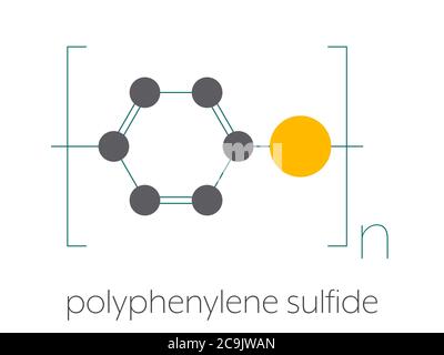 Polyphenylene sulfide (PPS) polymer, chemical structure. Commonly used ...