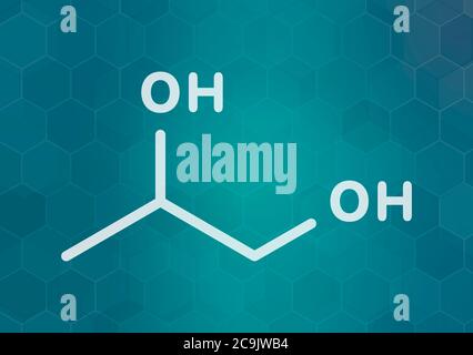 Propylene glycol (1,2-propanediol, propane-1,2-diol) molecule. It is ...