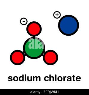 Sodium chlorate salt, chemical structure. Stylized skeletal formula ...