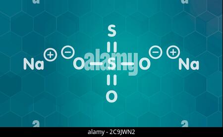 Sodium thiosulfate (hyposulfite) salt, chemical structure. Blue ...