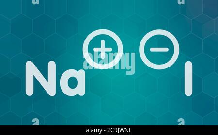 Sodium iodide salt, chemical structure. Blue skeletal formula on white ...