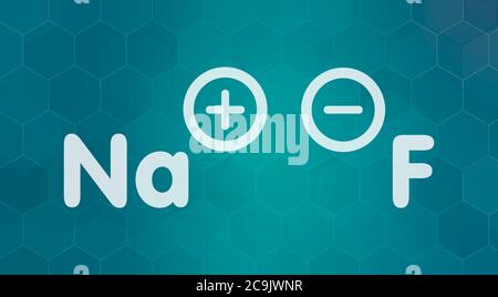 Sodium fluoride salt, chemical structure. Blue skeletal formula on ...