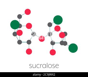 Molecule model of the sweetener Sucralose (E955). White is Hydrogen ...
