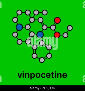 Vinpocetine molecule. Semisynthetic vinca alkaloid derivative, used as ...