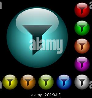 Color filter icons in color illuminated spherical glass buttons on ...