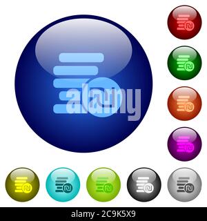Israeli new Shekel coins icons in color illuminated spherical glass ...